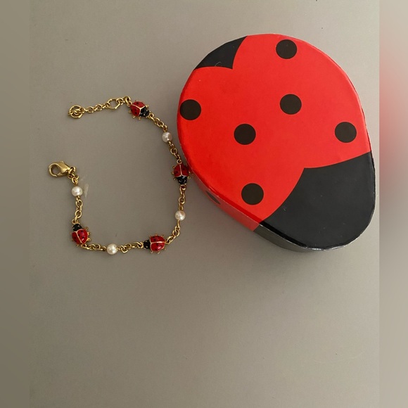 Jewelry | Petite Dainty Enamel Ladybug And Faux Pearl Bracelet | Poshmark